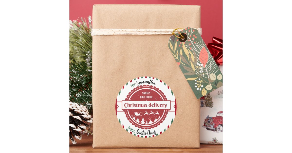 Christmas Special Delivery From Santa Classic Round Sticker | Zazzle