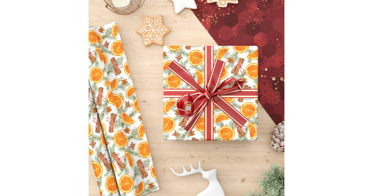 Christmas Spice and Citrus Orange Slices Wrapping Paper | Zazzle