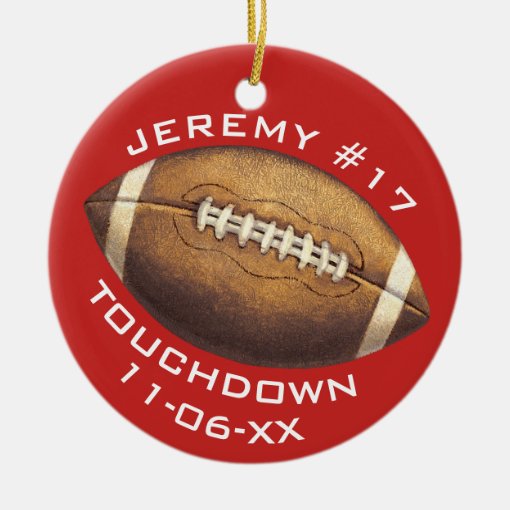 Christmas Sports Football Red Touchdown Add Name Ceramic Ornament | Zazzle