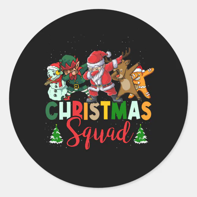 Christmas Squad Santa Dabbing Elf Family Matching Classic Round Sticker ...
