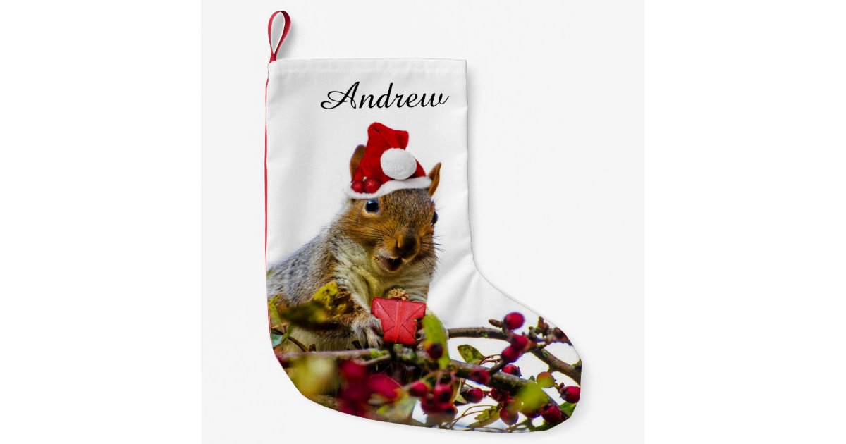 Christmas Squirrel personalized stocking | Zazzle