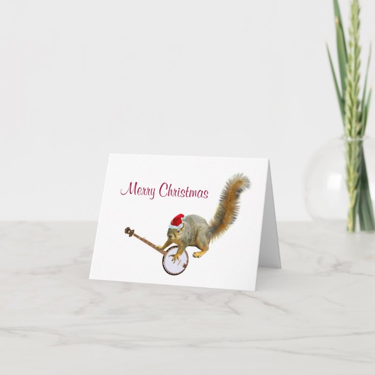 Christmas Squirrel with Banjo Holiday Card | Zazzle