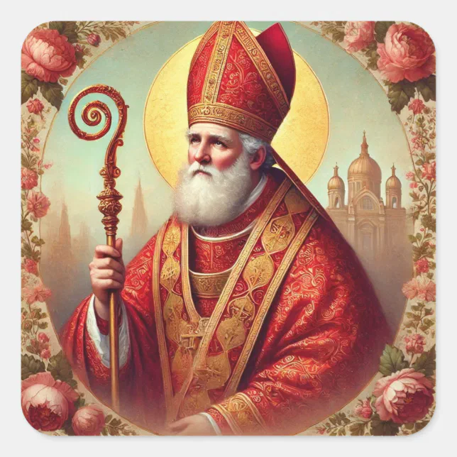Christmas St. Nicholas Bishop Feast Day Square Sticker | Zazzle