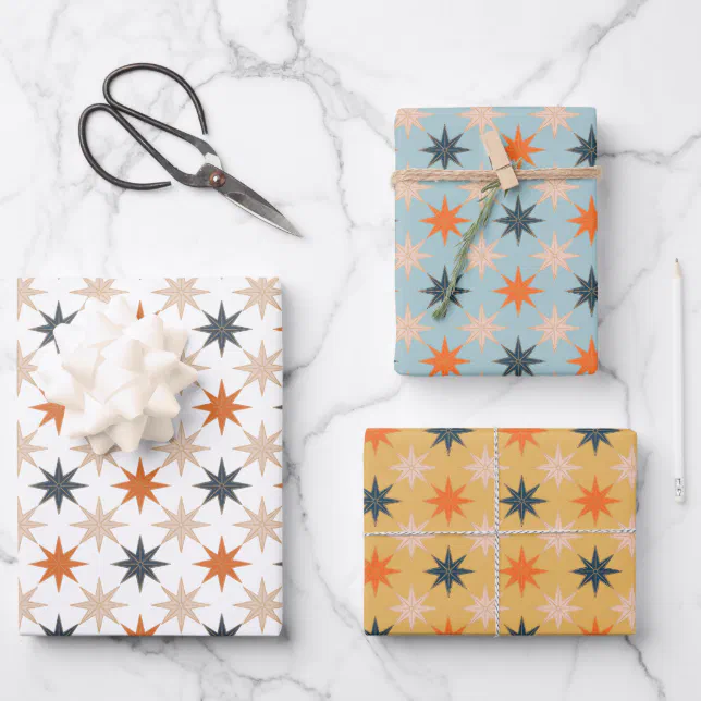 Christmas Star Holiday Pattern Wrapping Paper Sheets | Zazzle