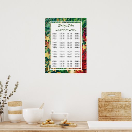CHRISTMAS STARS Custom Party 160 Seating Plan Poster | Zazzle