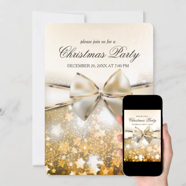 Christmas Stars Sparkle Satin Party Invitation | Zazzle