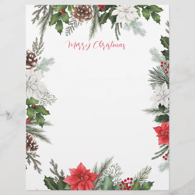 Christmas Stationery Writing Letter Paper Border | Zazzle