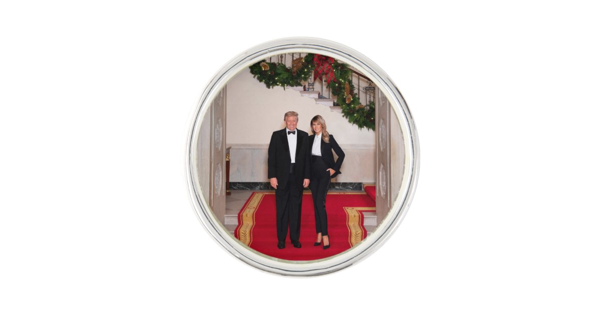 Christmas steps President Donald Trump & Melania Lapel Pin | Zazzle