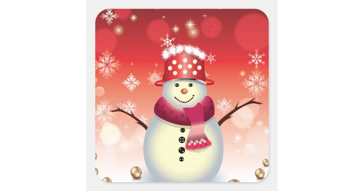 Christmas Sticker-Snowman Square Sticker | Zazzle