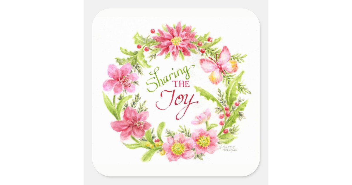 Christmas Stickers Floral Watercolor Wreath | Zazzle