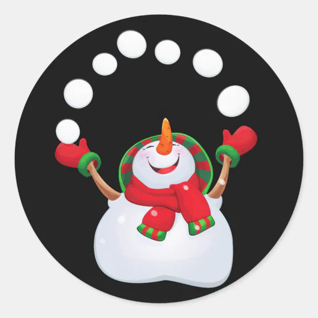 Christmas Stickers-Snowman Classic Round Sticker | Zazzle