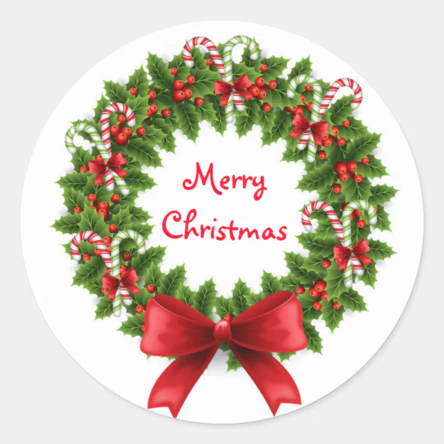 Christmas Stickers/Wreath Classic Round Sticker | Zazzle