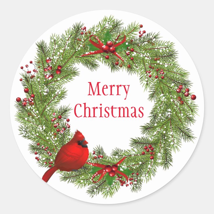 Christmas Stickers-Wreath Classic Round Sticker | Zazzle