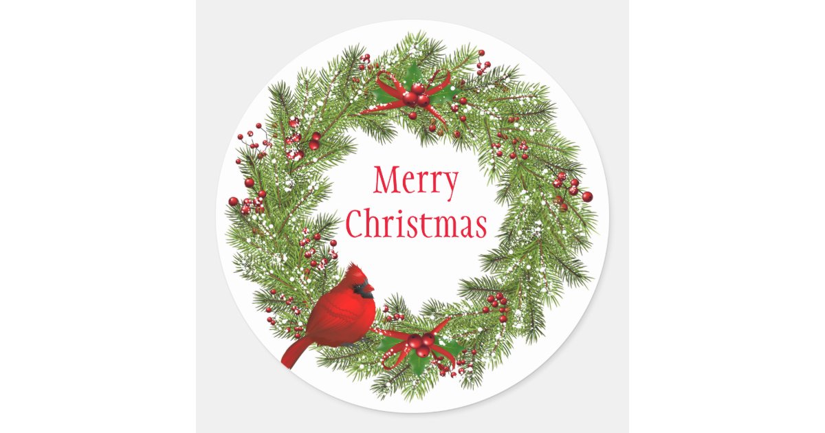Christmas Stickers-Wreath Classic Round Sticker | Zazzle
