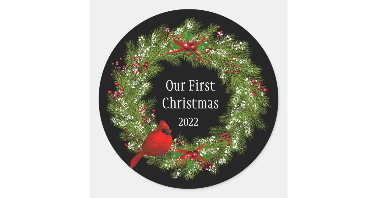 Christmas Stickers-Wreath Classic Round Sticker | Zazzle