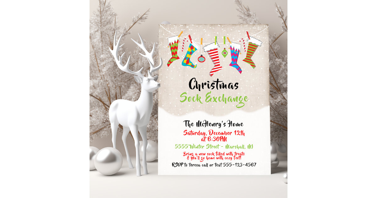 Christmas Stocking Sock Swap clothesline Exchange Invitation | Zazzle