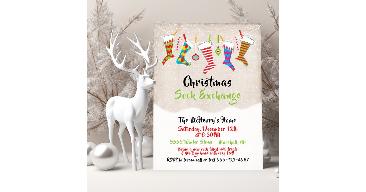 Christmas Stocking Sock Swap clothesline Exchange Invitation | Zazzle
