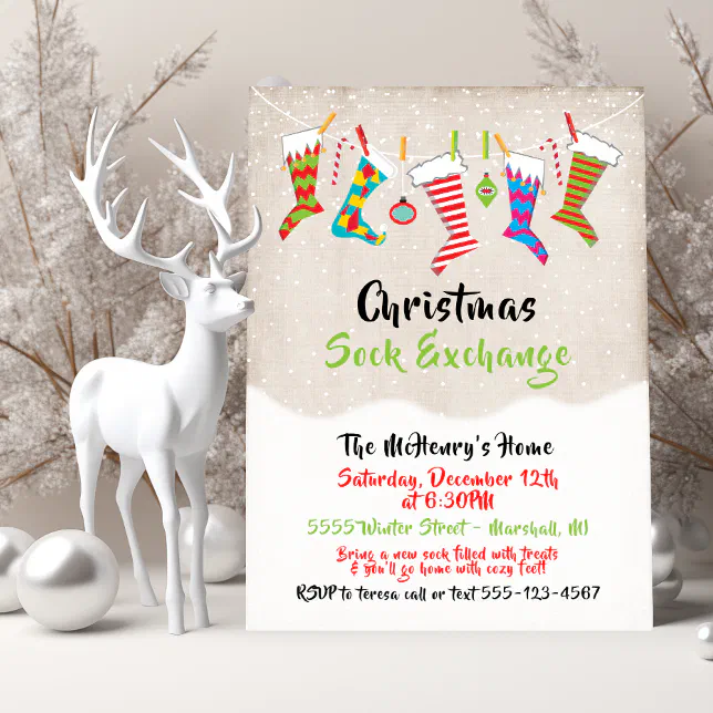 Christmas Stocking Sock Swap clothesline Exchange Invitation | Zazzle