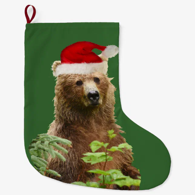 Christmas Stocking w/ grizzly bear | Zazzle