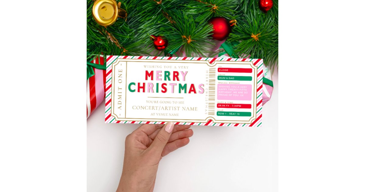 Christmas Stripe Concert Ticket Gift Voucher Card | Zazzle