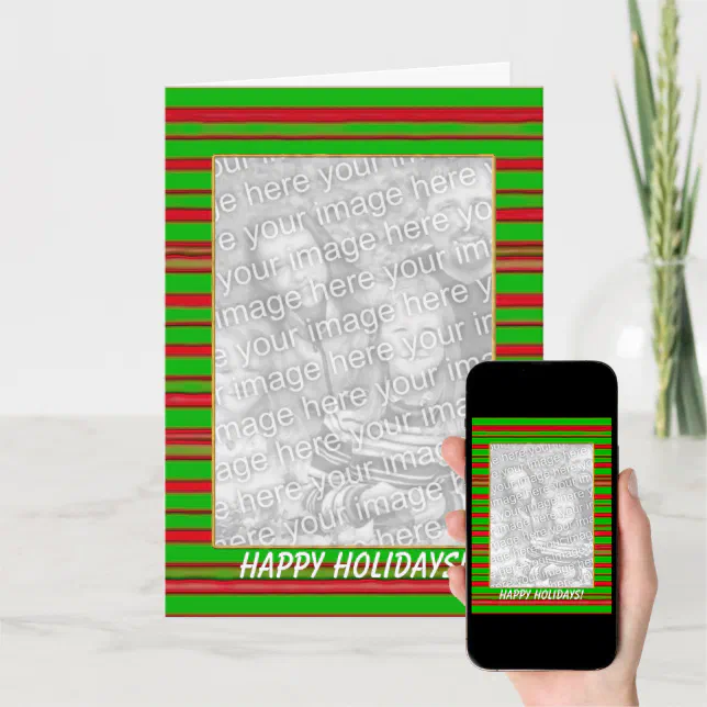 Christmas Stripes (tall photo frame) Holiday Card | Zazzle