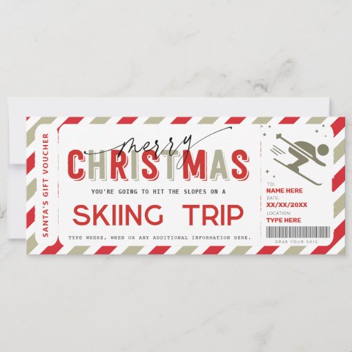 Christmas Surprise Ski Trip Gift Ticket Voucher Invitation | Zazzle