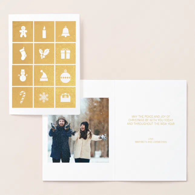 Christmas Symbols Holiday Gold Foil Card | Zazzle