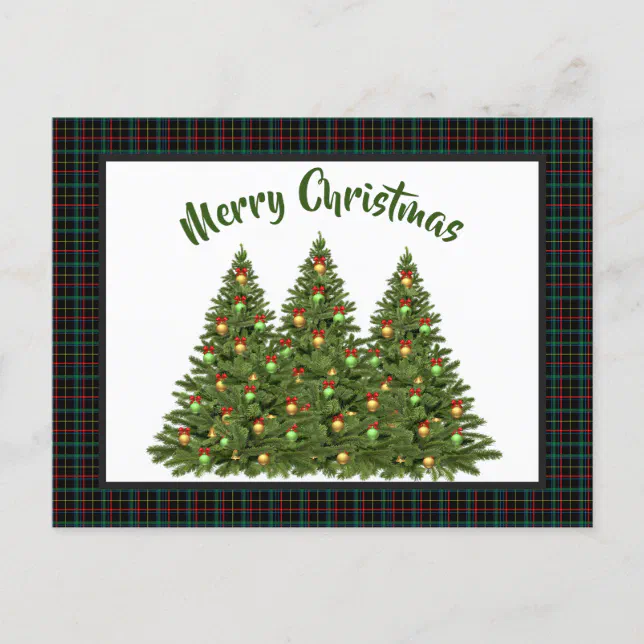 Christmas Tartan with Holiday Tree Postcard | Zazzle