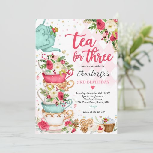 Christmas Tea Birthday Party Tea For Three Party Invitation | Zazzle