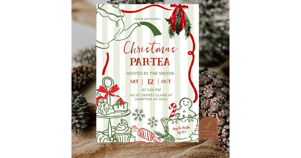 Christmas Tea Party Scribble Hand Drawn Invitation | Zazzle