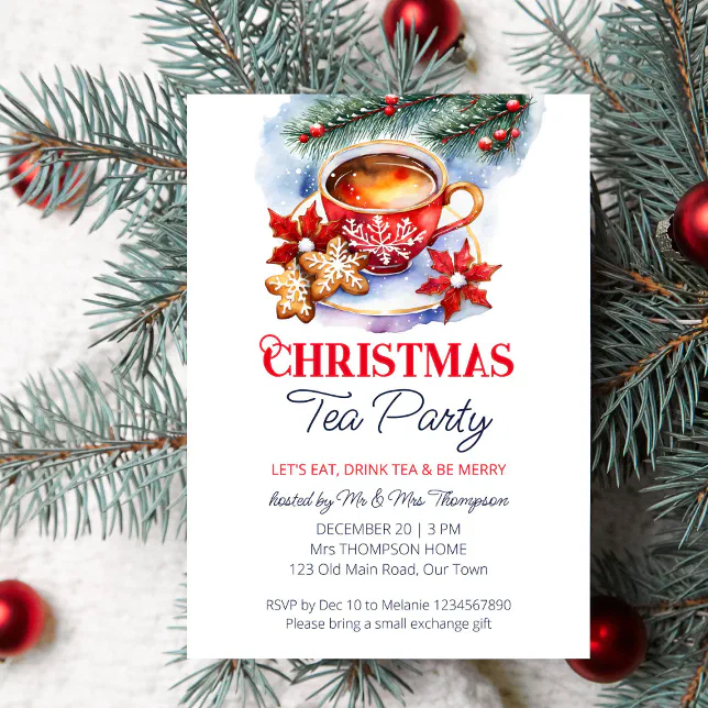 Christmas tea party watercolor template | Zazzle