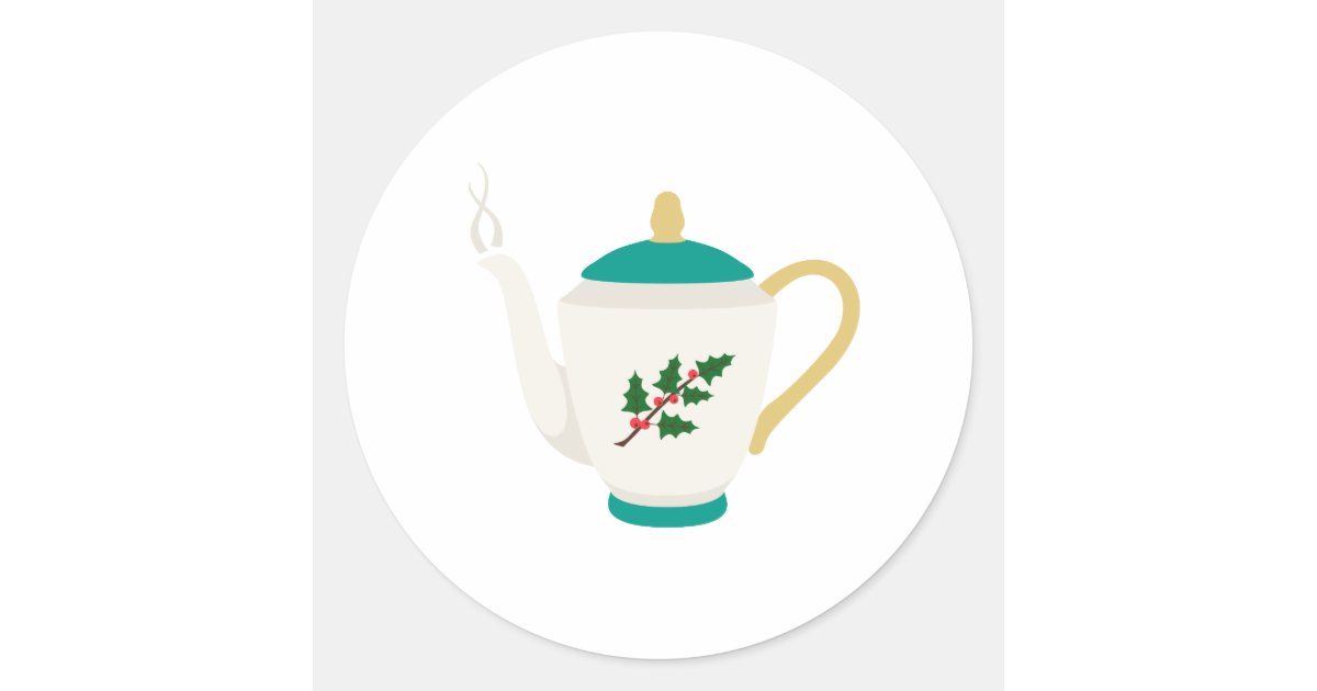 Christmas Tea Pot Classic Round Sticker | Zazzle