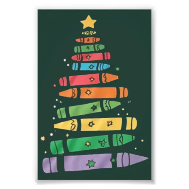 Christmas Teacher Crayon Tree Cute Xmas Lights Photo Print | Zazzle