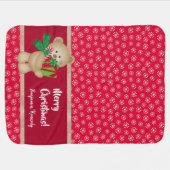 Christmas Teddy Bear with Gift and Snowflakes, Red Baby Blanket | Zazzle