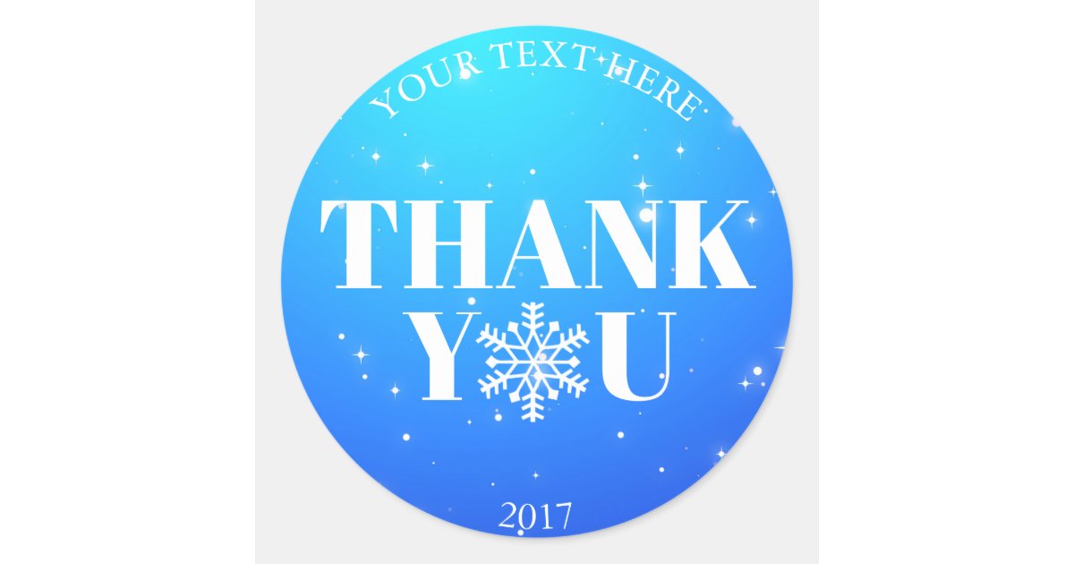 Christmas Thank You Snowflakes Blue White Classic Round Sticker | Zazzle