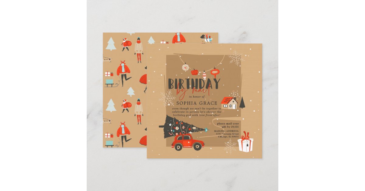 Christmas Theme Birthday by Mail Invitation | Zazzle