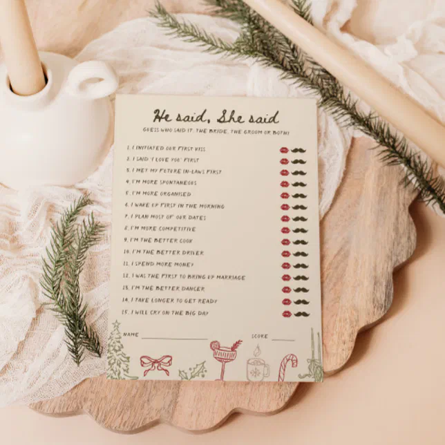 Christmas Theme Downloadable He said She said Card | Zazzle