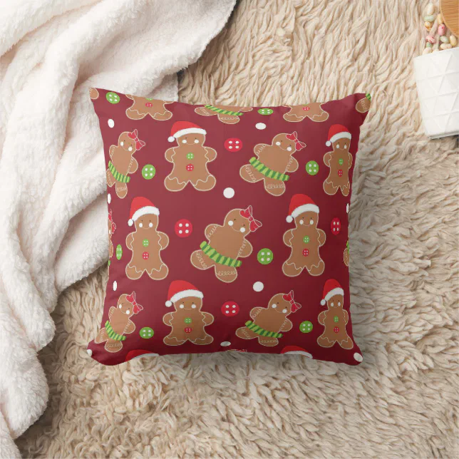 Christmas Theme Gingerbread Men Throw Pillow | Zazzle