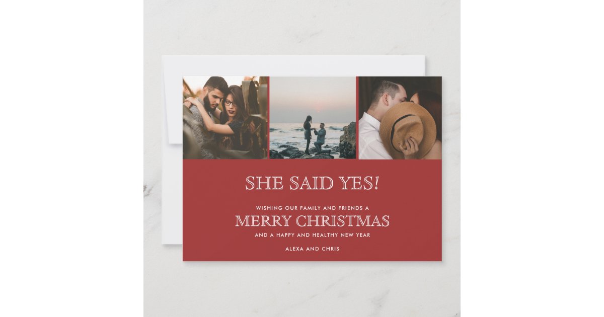 Christmas Three Photo Engagement Announcement | Zazzle