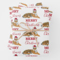 Christmas Tiger Funny Animal with Santa Hat Wrapping Paper Sheets | Zazzle