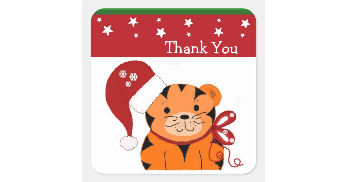 Christmas Tiger Thank You Square Sticker | Zazzle