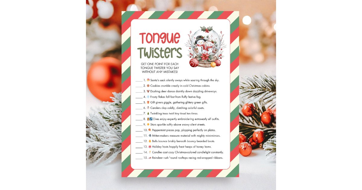 Christmas Tongue Twister Game Holiday Card | Zazzle
