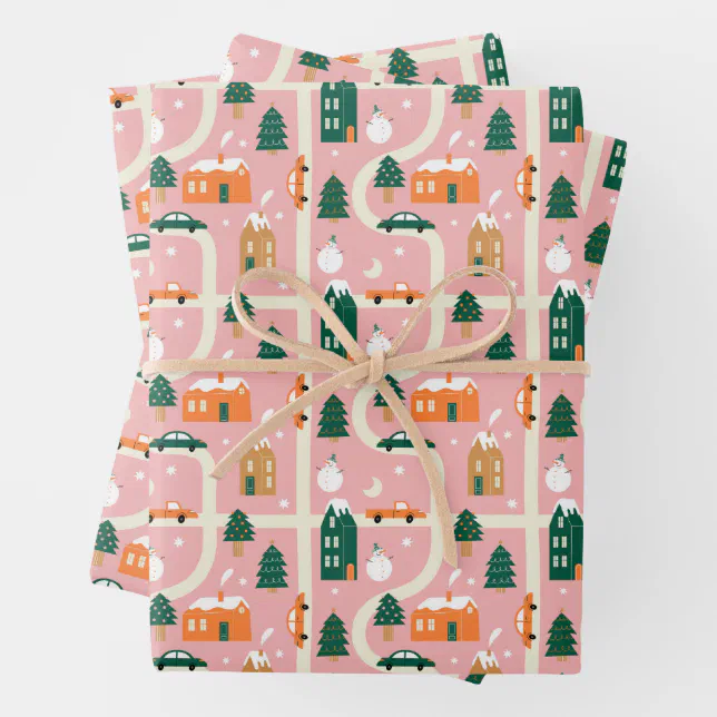 Christmas Town Holiday Map Pattern Wrapping Paper Sheets | Zazzle