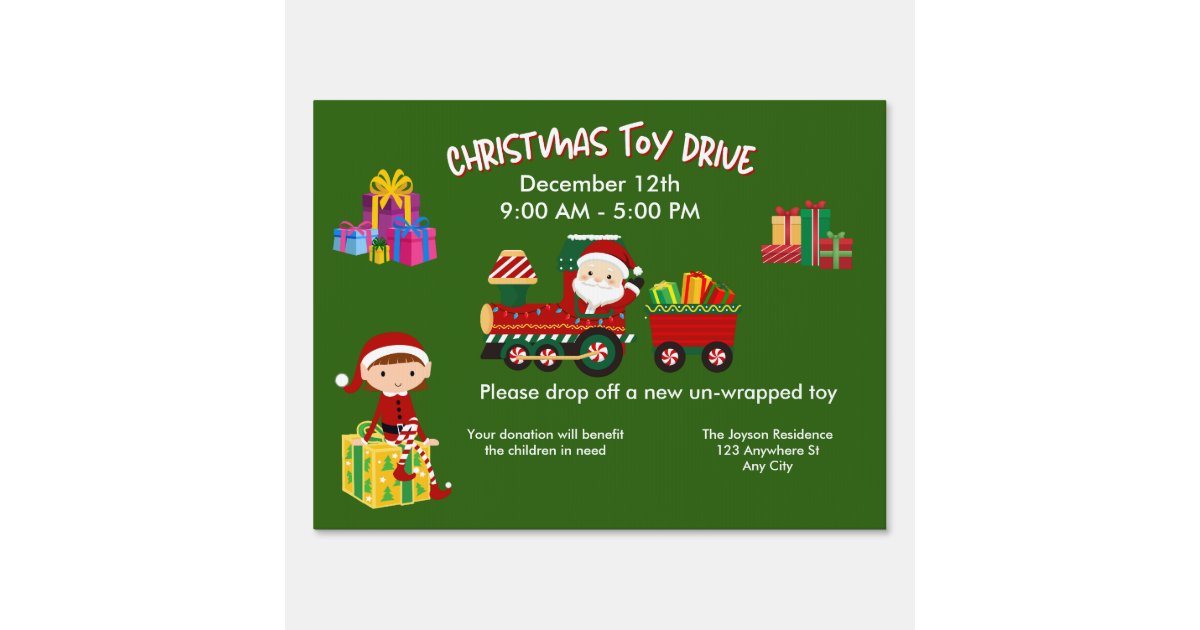 Christmas Toy Drive Family or Corporate Charity Sign | Zazzle