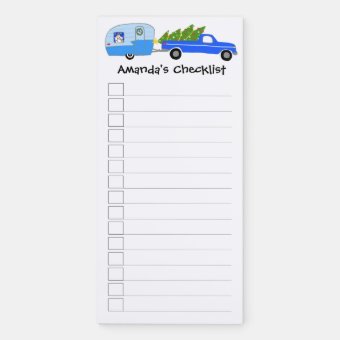Christmas Trailer RV Camper CUSTOM Checklist Magnetic Notepad | Zazzle