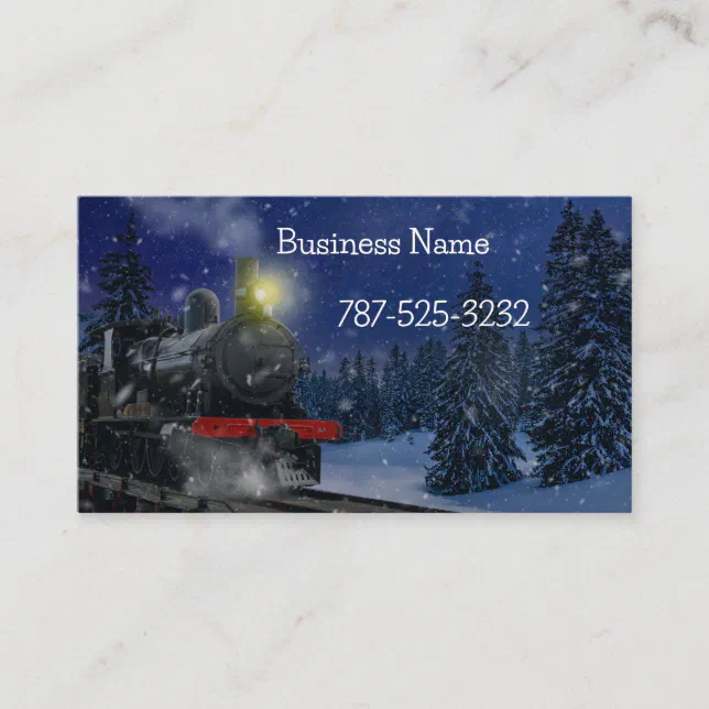 Christmas Train in the snow Business Card | Zazzle