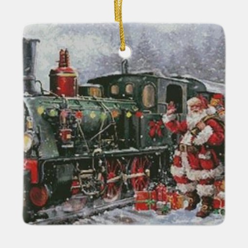 Christmas Train Santa Toys Vintage Xmas Holiday Ceramic Ornament | Zazzle