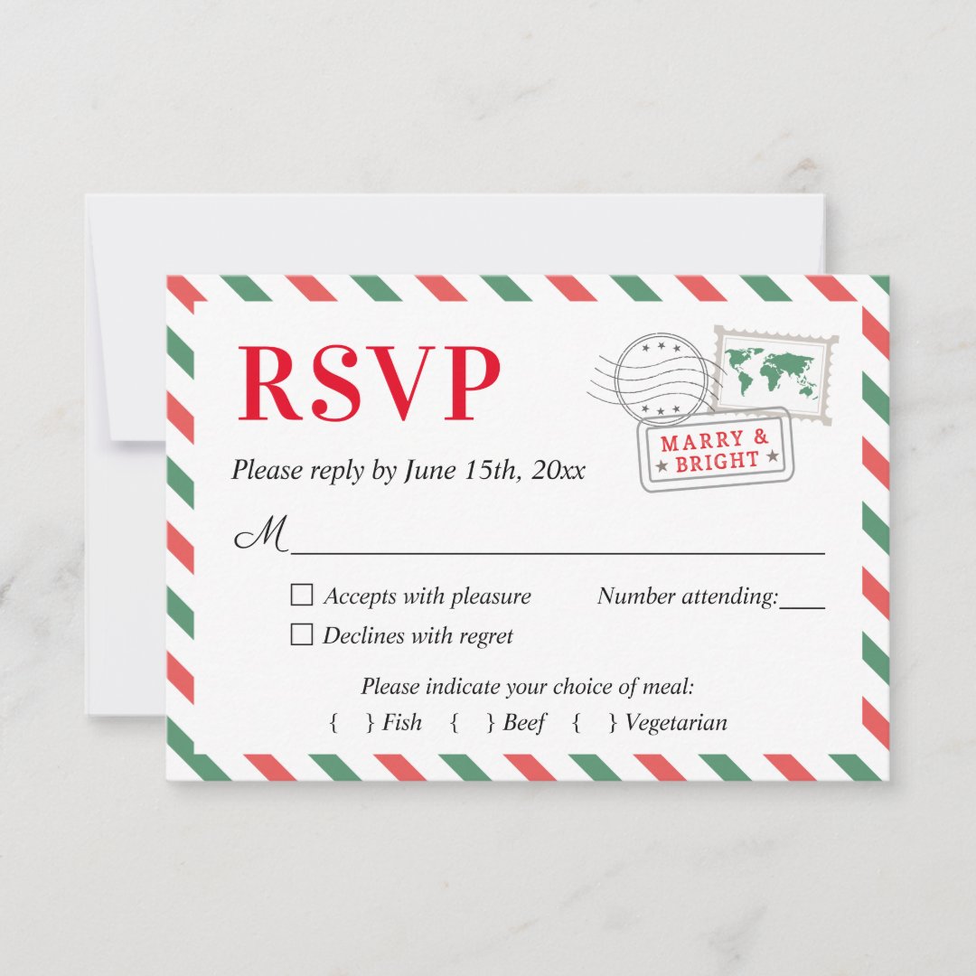 Christmas Travel Wedding Party RSVP Card Postcard | Zazzle