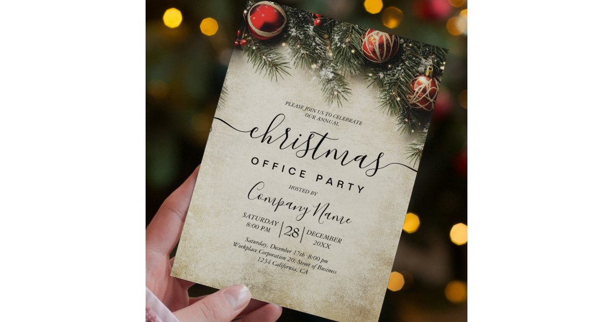 Christmas Tree and Ornaments Holiday Office Party Invitation | Zazzle