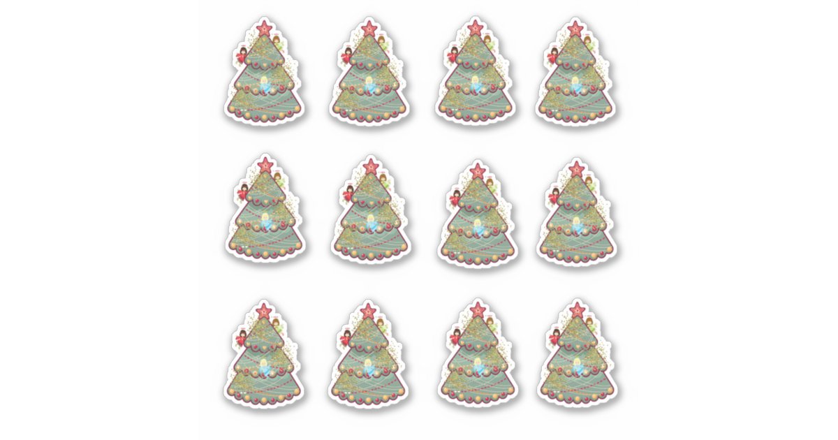 Christmas Tree & Angels Vinyl Stickers | Zazzle